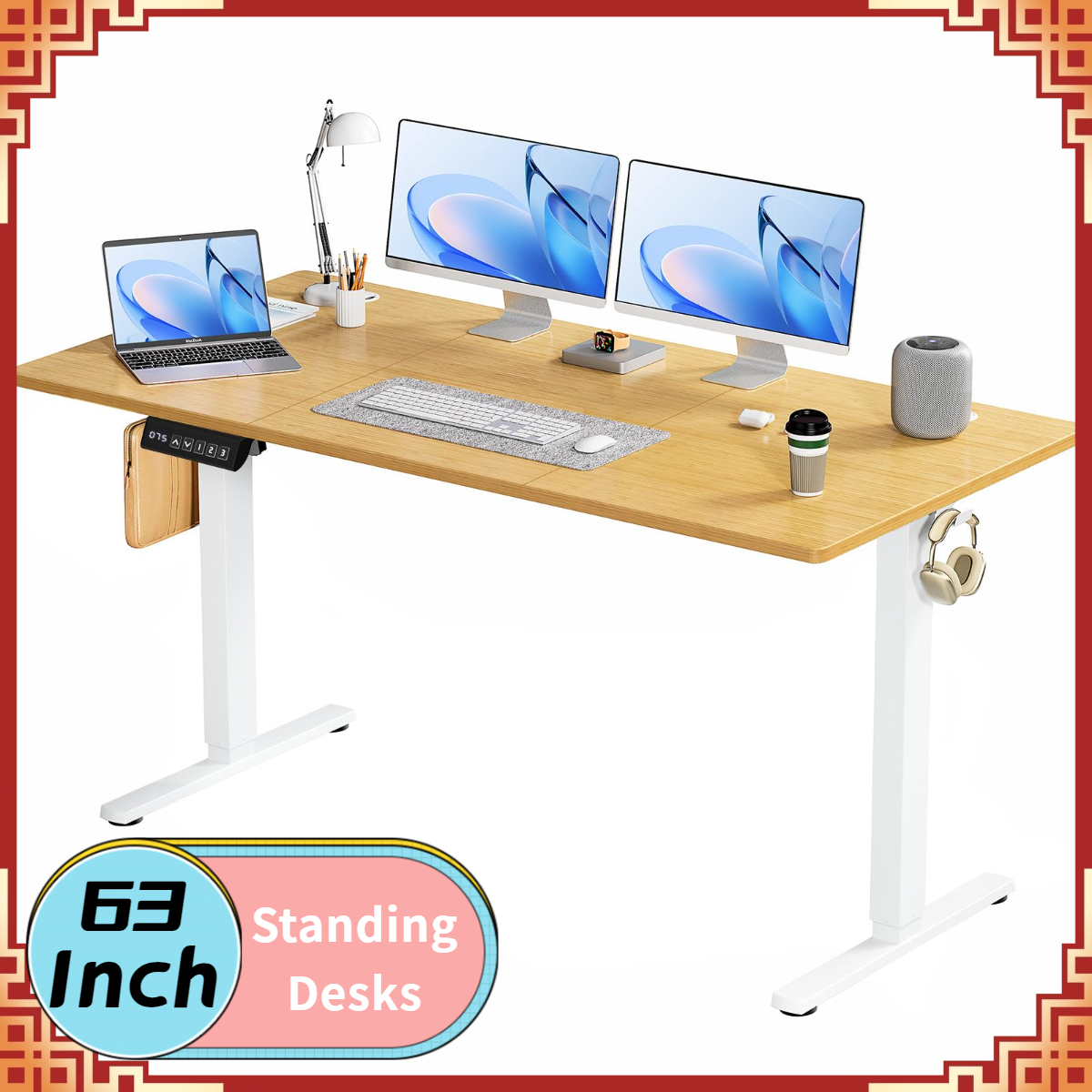 Electric Standing Desk, 63 x 24 Inch Adjustable Height Electric Sit ...