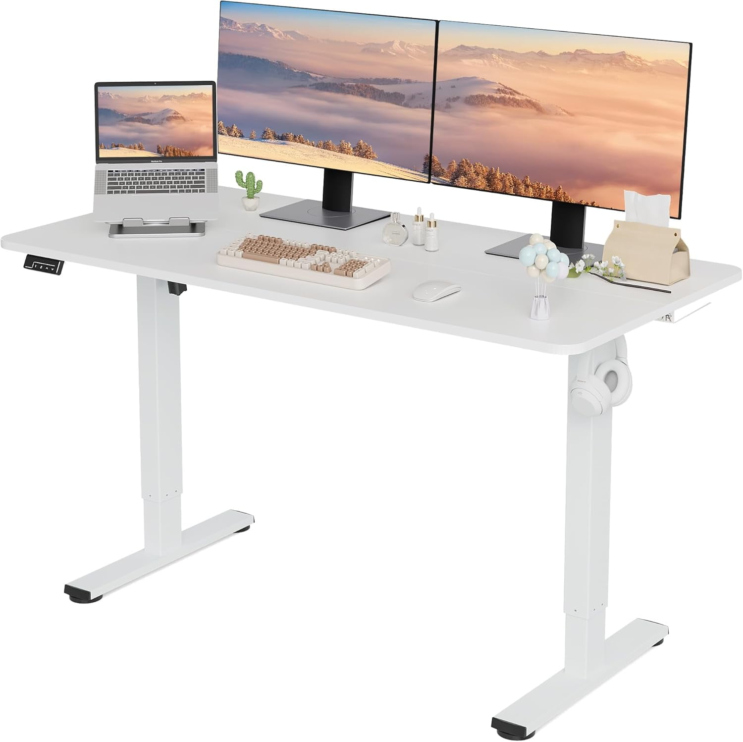 Electric Standing Desk Adjustable Height, 55x24 Inches Sit Stand up ...