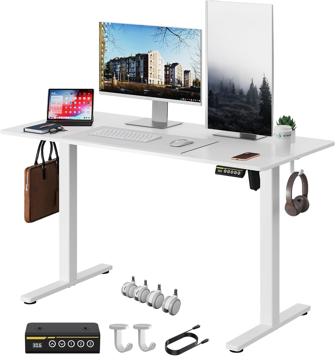 Electric Standing Desk Adjustable Height Stand Up Desk with Lockable ...