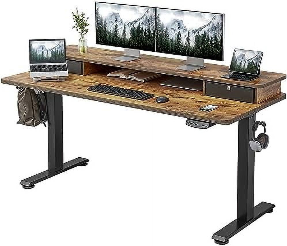 Electric Standing Desk with Double Drawers, 55x24 Inch Height ...