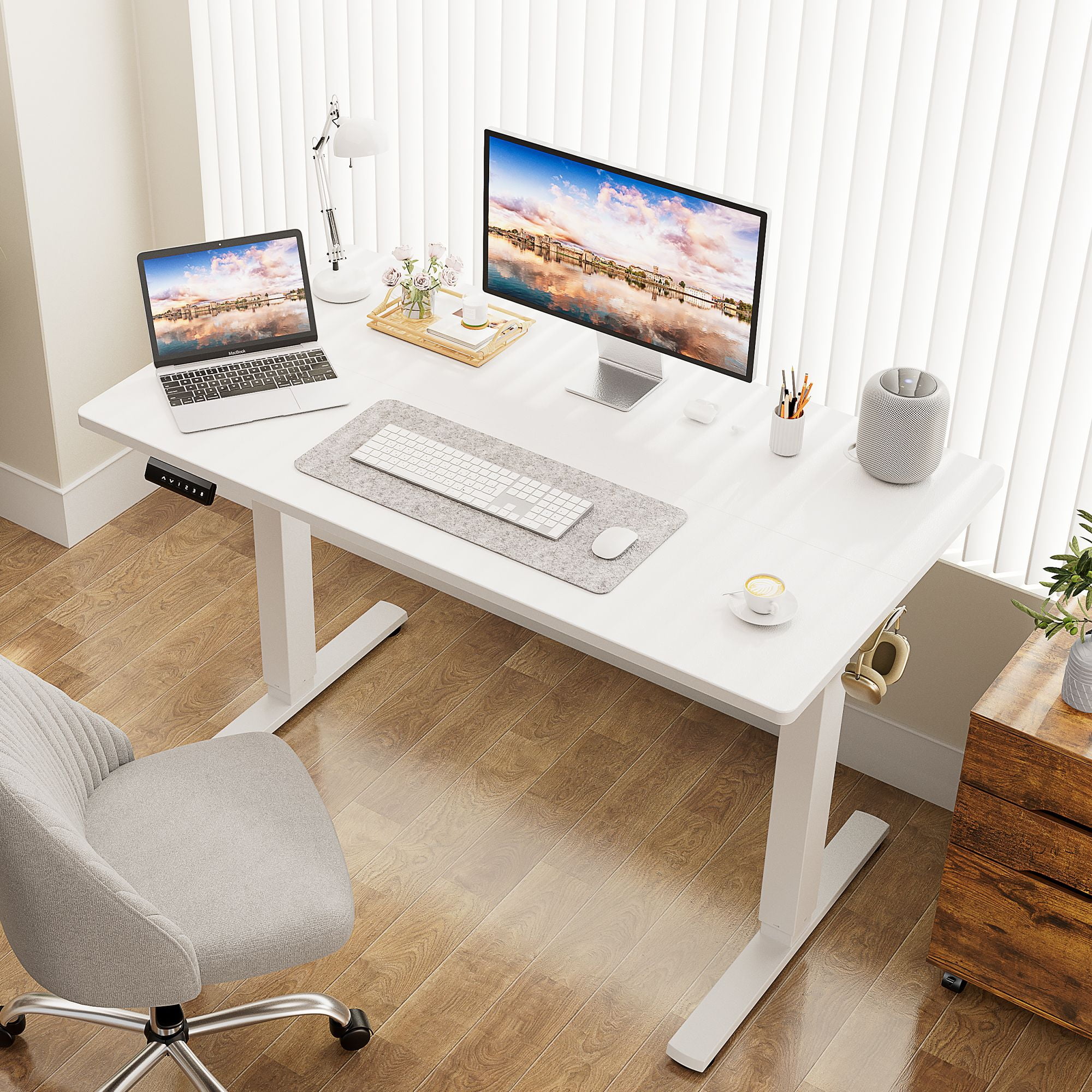 Electric Standing Desk with Drawer, 48 x 24 Inch Stand up Desk with ...