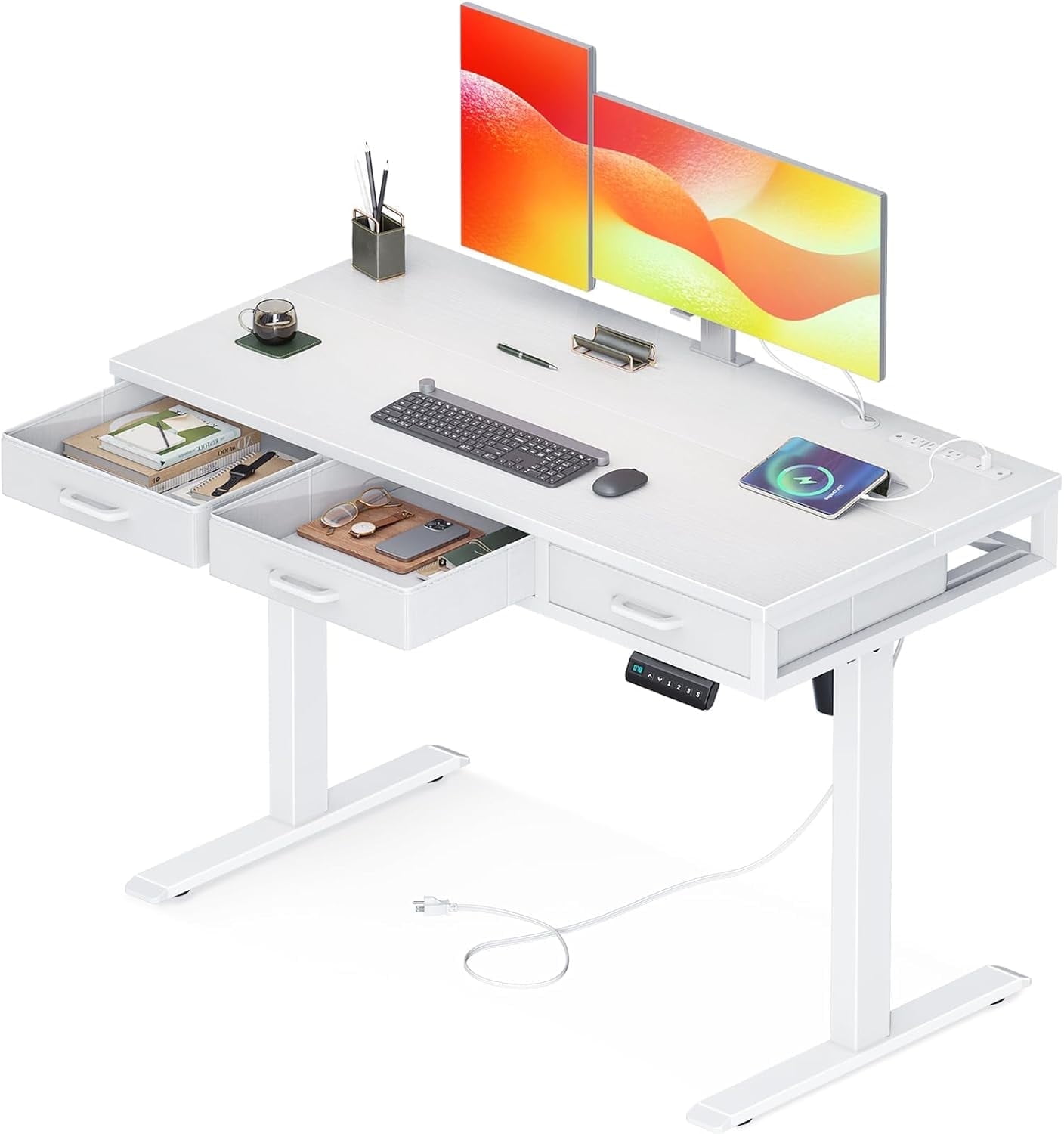 Electric Standing Desk with Drawers, 47 Inch Height Adjustable Small ...