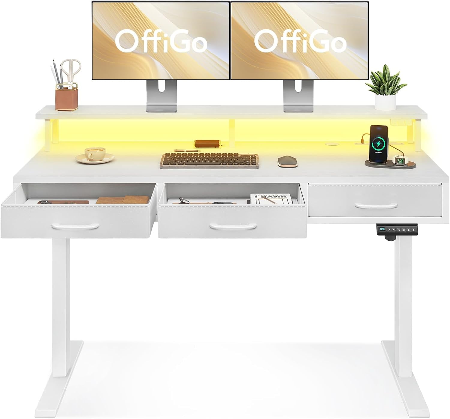 Electric Standing Desk with Drawers, 55 Inch Height Adjustable Desk ...