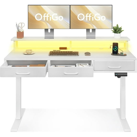 Electric Standing Desk with Drawers, 55 Inch Height Adjustable Desk ...