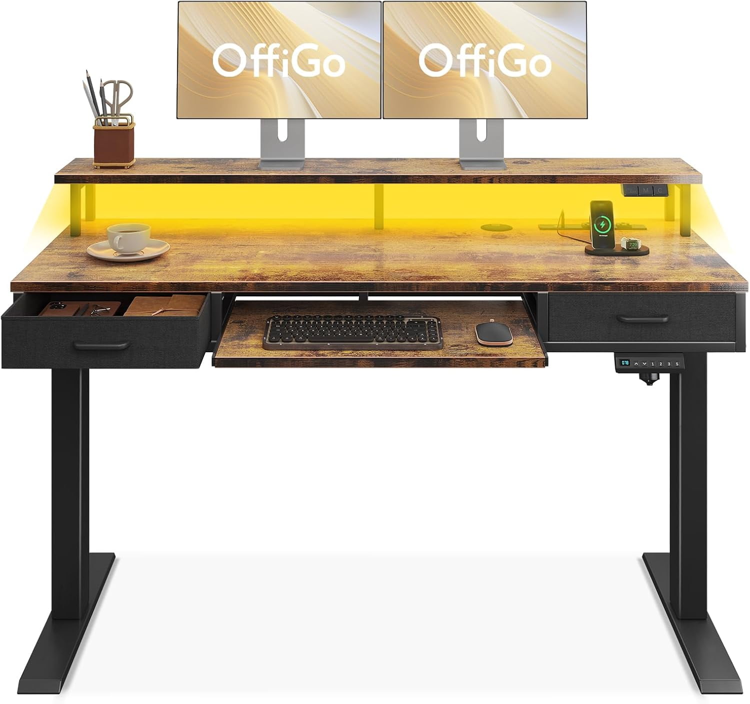 Electric Standing Desk with Drawers & Keyboard Tray, 55 Inch Height ...