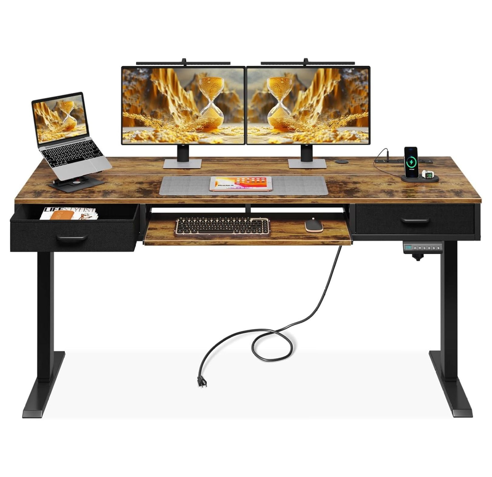 Electric Standing Desk with Drawers & Keyboard Tray, 55 Inch Height ...