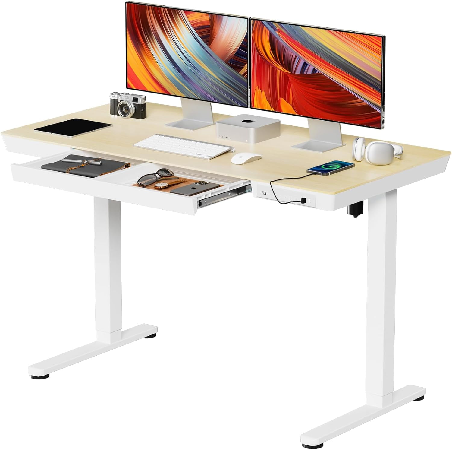Electric Standing Desk with Drawers, Whole Piece 48 Inches Adjustable ...