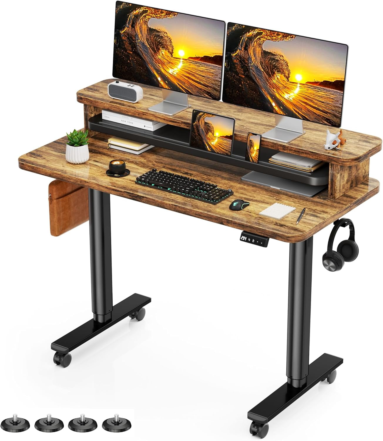 Electric Standing Desk with Dual Monitor Stand, Height Adjustable Desk ...