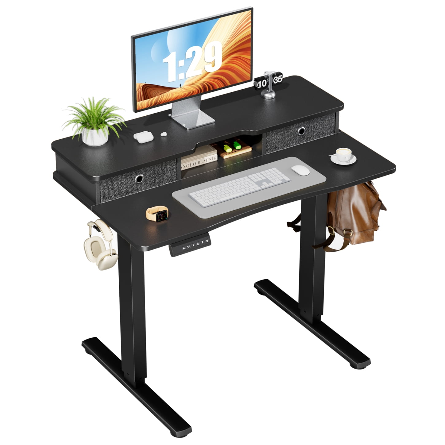 Electric Standing Desk Height Adjustable with Storage Drawers and Shelf ...