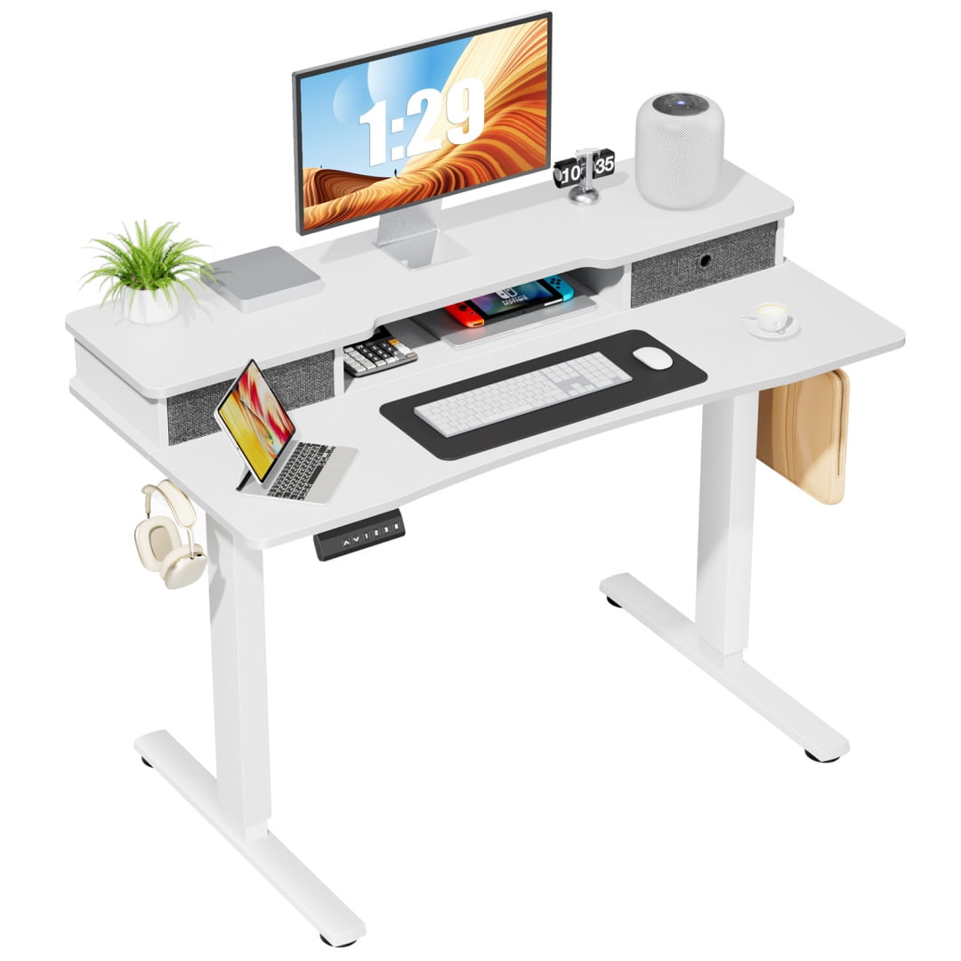Electric Standing Desk Height Adjustable with Storage Drawers and Shelf ...