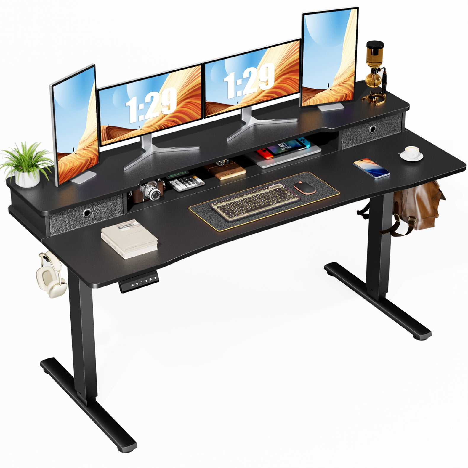 Electric Standing Desk Height Adjustable with Storage Drawers and Shelf ...