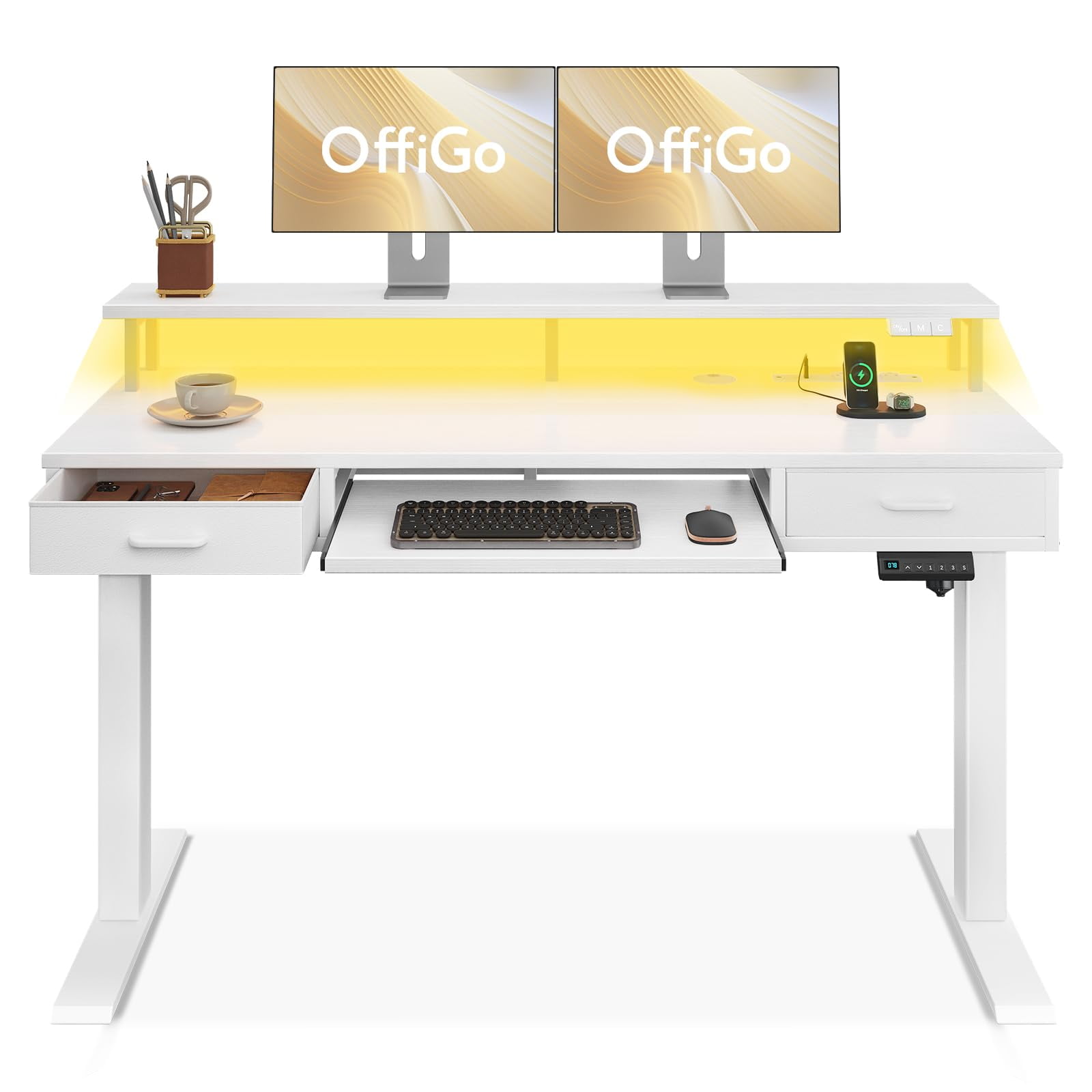 Electric Standing Desk with Storage Drawers and Keyboard Tray, 55 Inch ...