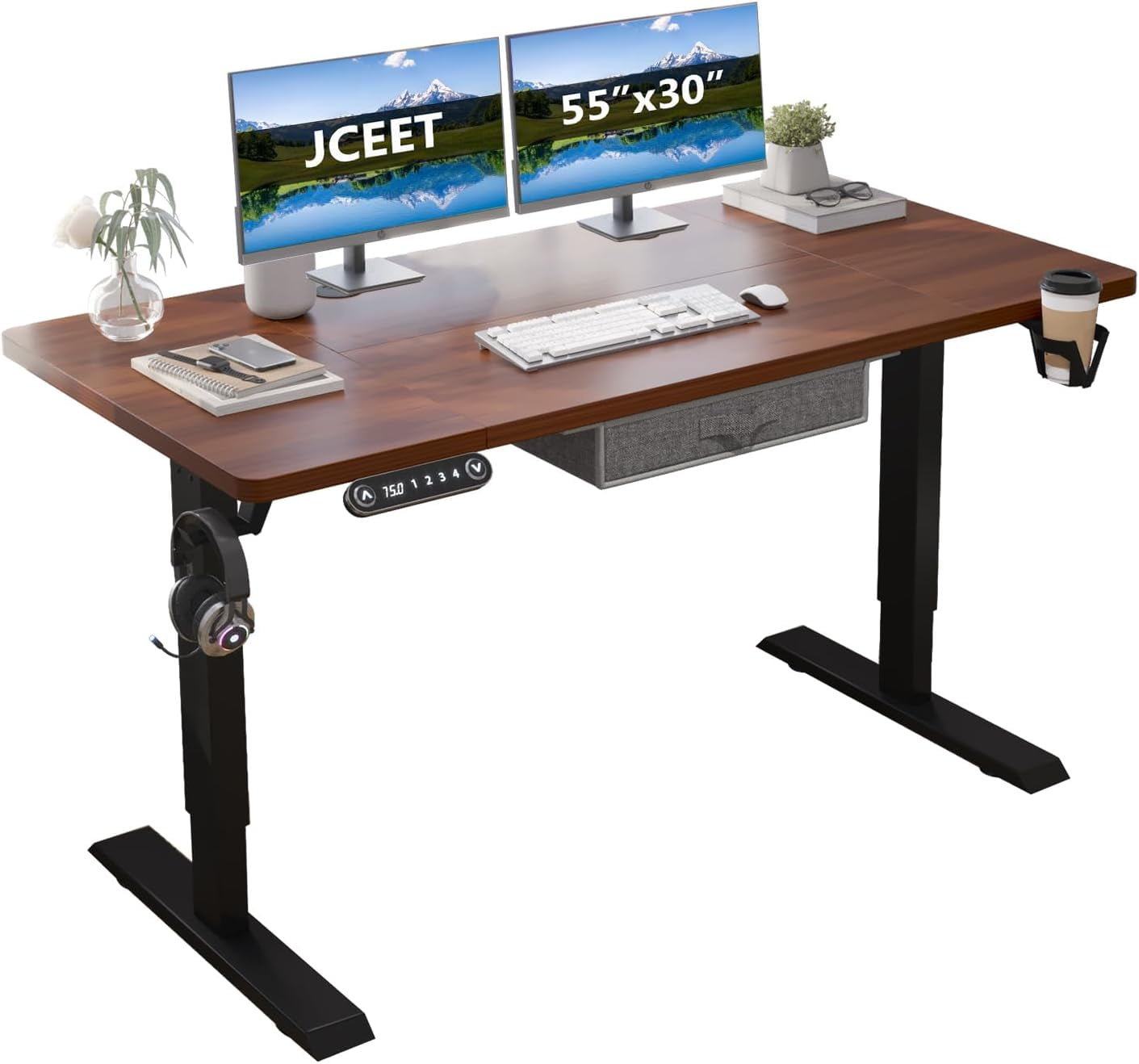 Electric Standing Desk with Drawer, 63x30 Inches Adjustable Height Sit ...
