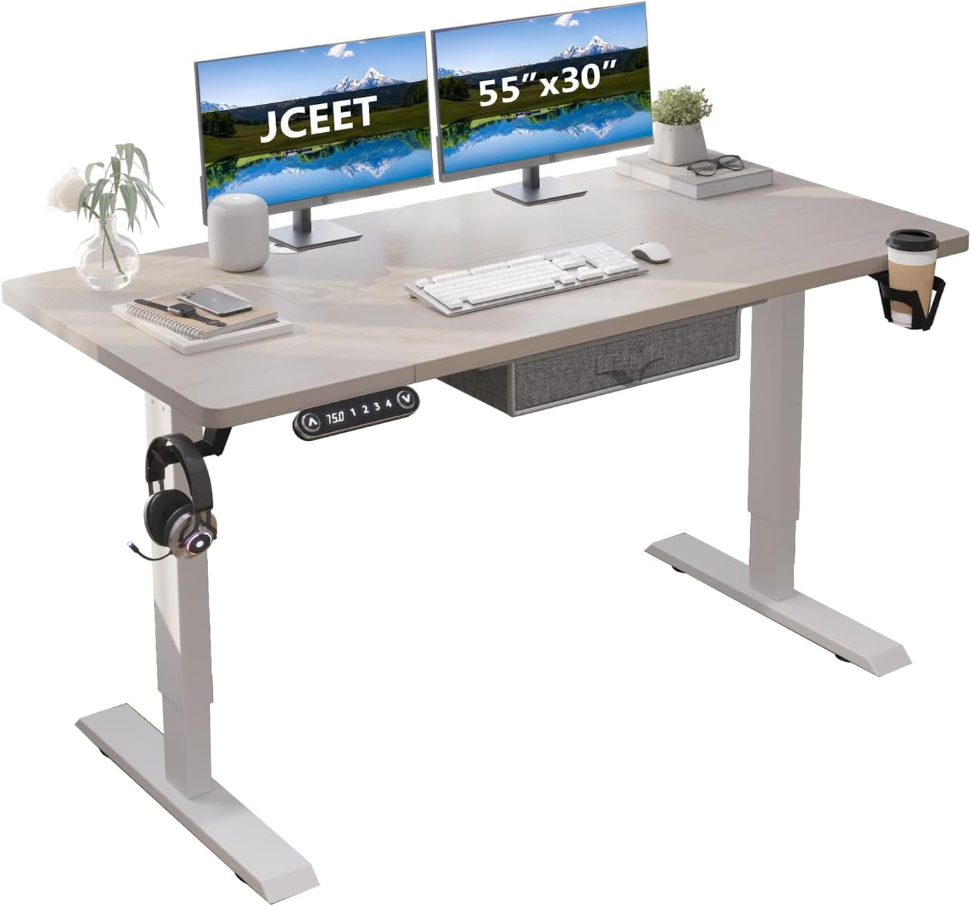 Electric Standing Desk with Drawer, 63x30 Inches Adjustable Height Sit ...