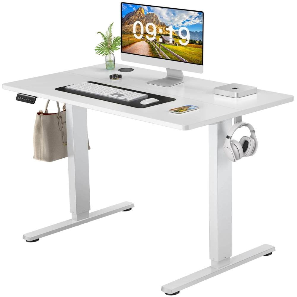 Electric Standing Office Desk with Hook, 2 Rear End Wiring Holes ...