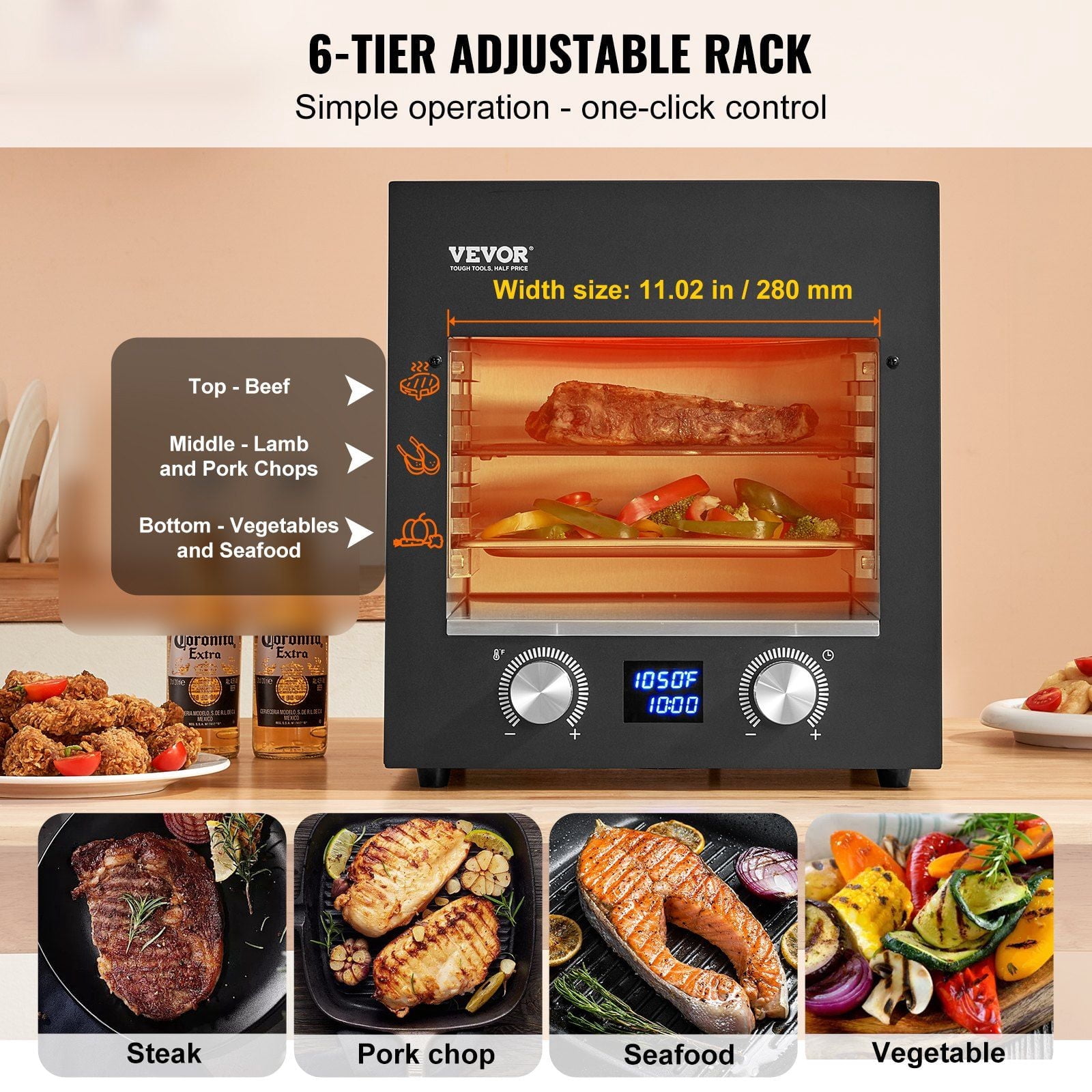 Electric Steak Grill 1800W Smokeless Indoor Infrared Broiler with ...