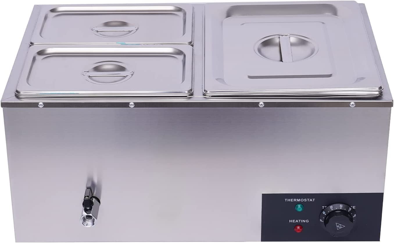 Electric Steam Table Food Warmer 3-Pan 600W Commercial Buffet Servers ...