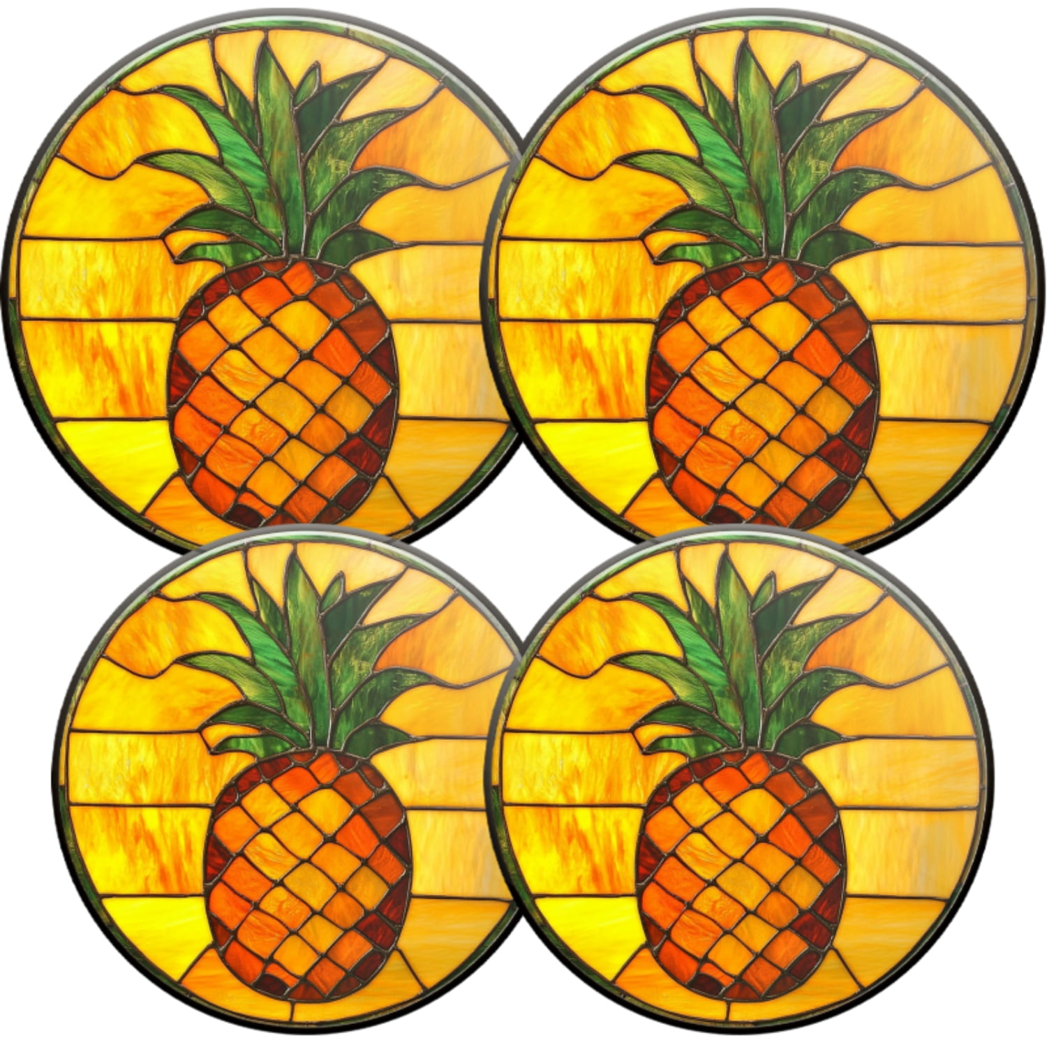 Electric Stove Burner Covers,4 Pcs Round Gas Burner Cover,8 and 10 Inch,Stained glass pineapple ...