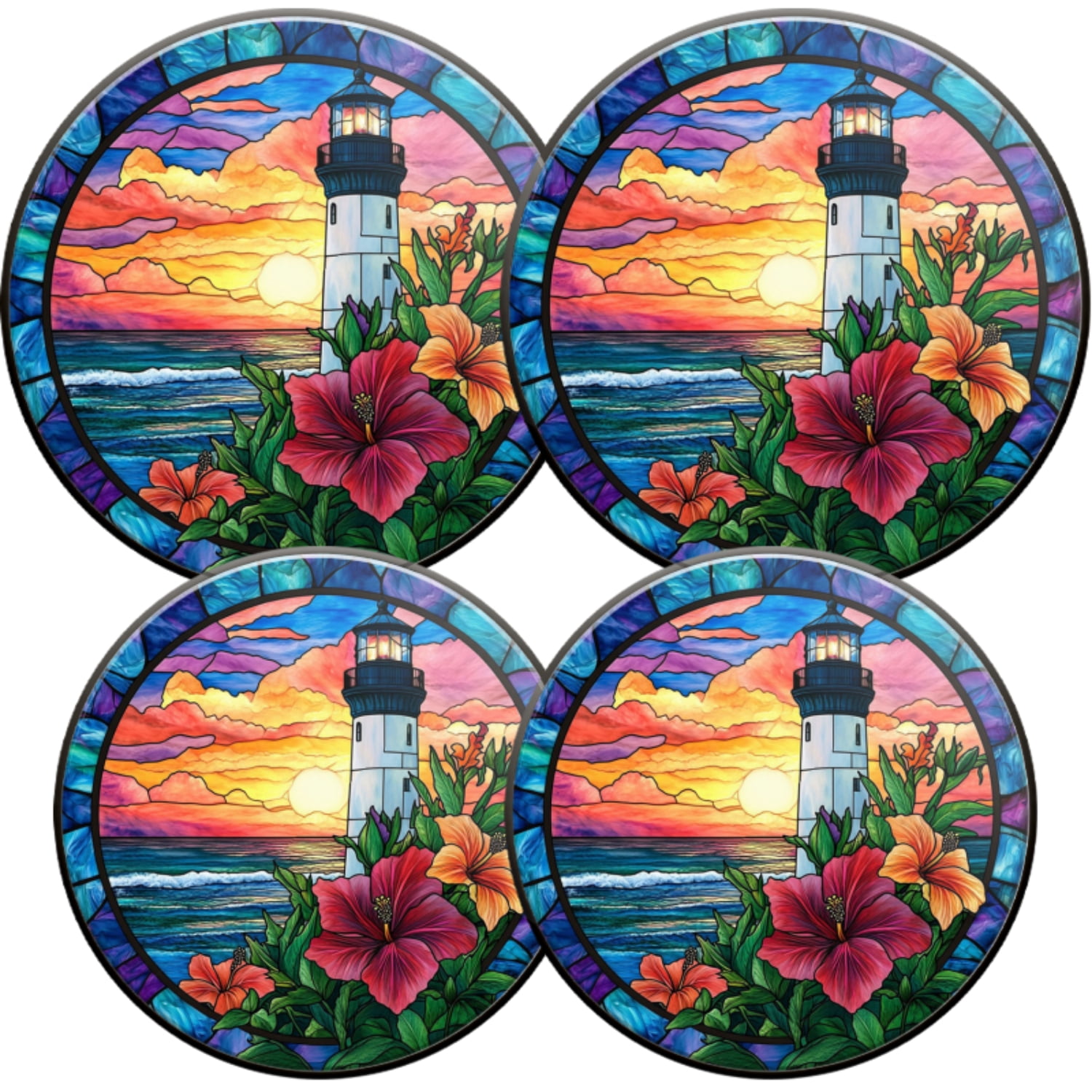 Electric Stove Burner Covers,4 Pcs Round Gas Burner Cover,8 and 10 Inch,lighthouse on the ocean ...