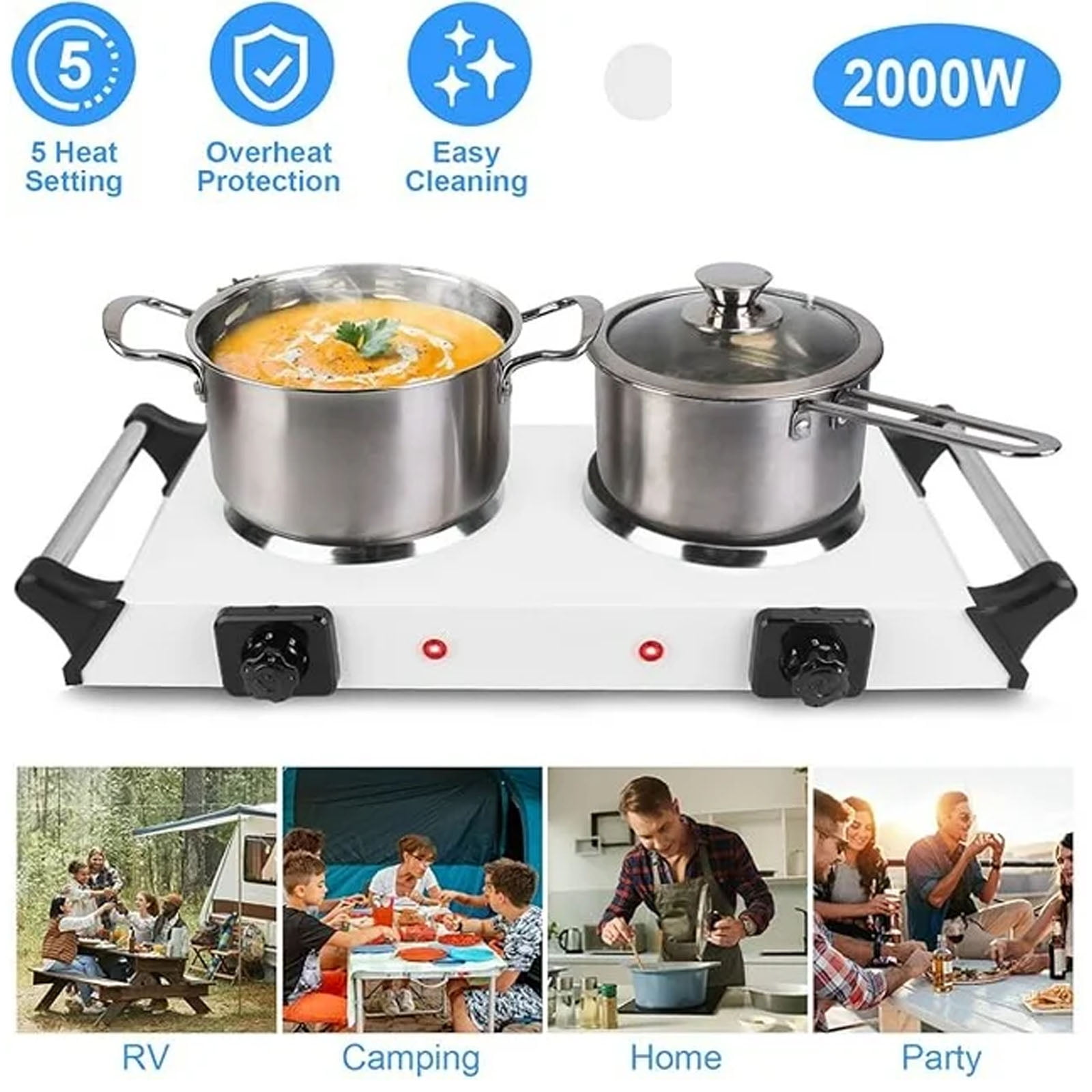 2000W Double Countertop Burner, Portable Electric Stove Hot Plate with ...