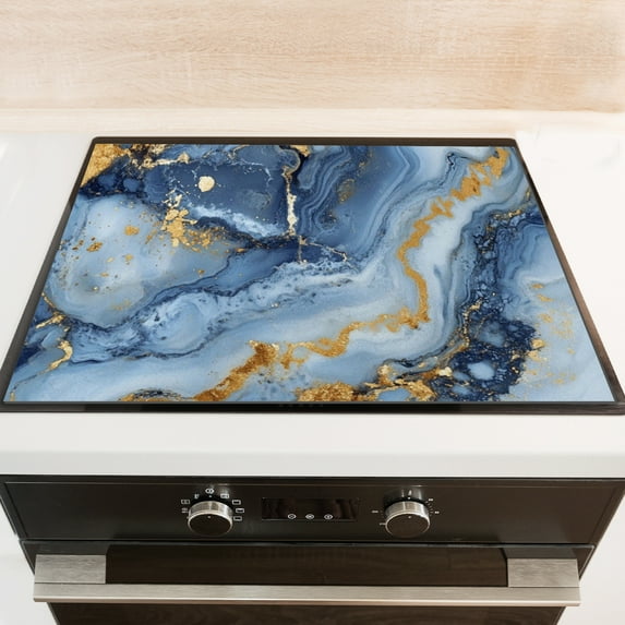 Electric Stove Top Covers, Abstract Blue Gold Marble Square Flat Stove ...