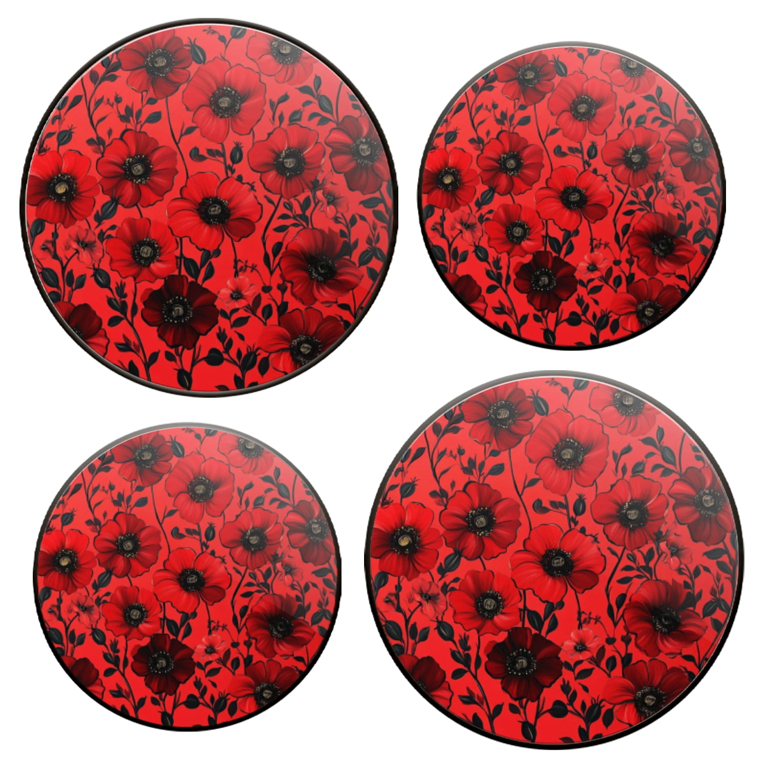 Electric Stove Top Covers Set of 4 for Range Accessories, Red Poppies ...