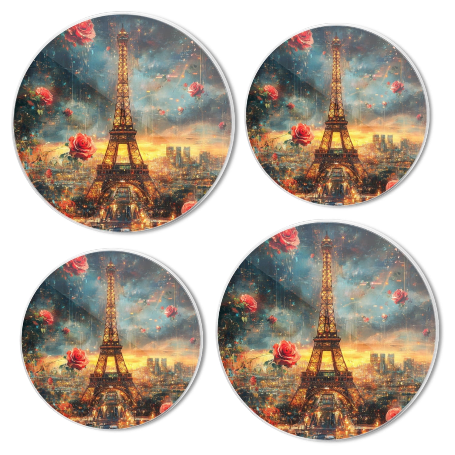 Electric Stove Top Covers Set of 4 for Range Accessories, Red Rose Eiffel Tower Gas Stove Top ...