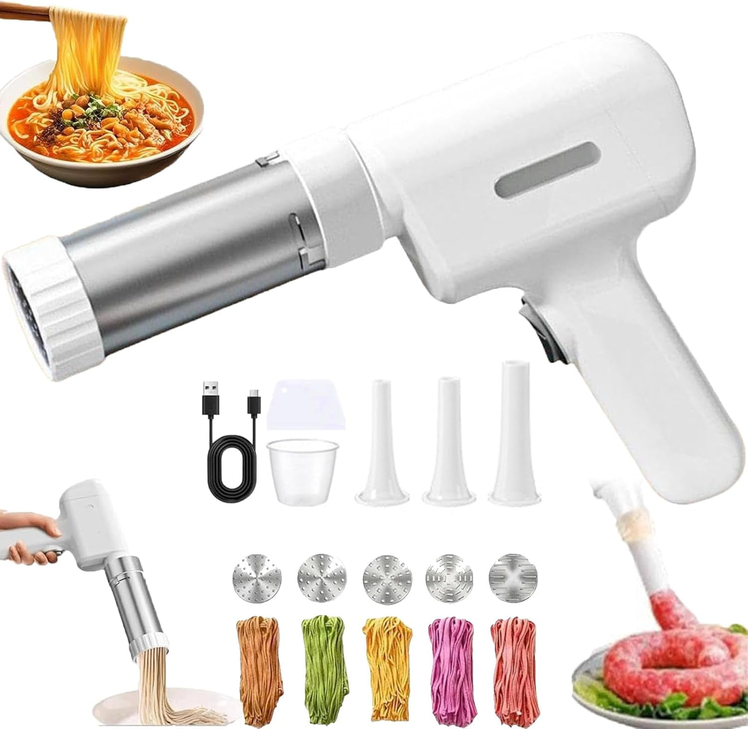 Electric String Hopper Machine, Portable 5-in-1 Cordless Pasta Press ...