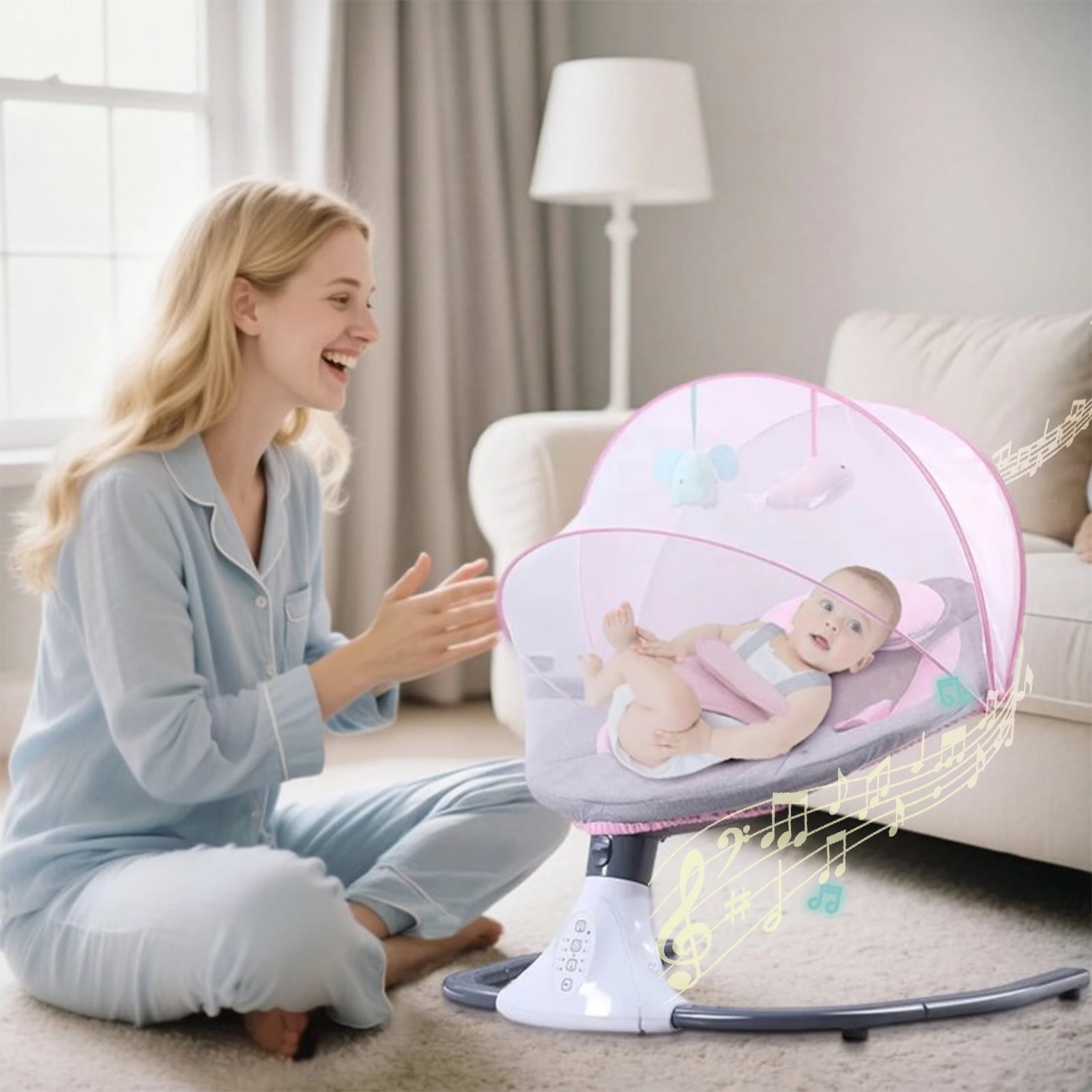 Electric Swing, Portable Baby Swing with Bluetooth Music, 4 Sway Speeds ...
