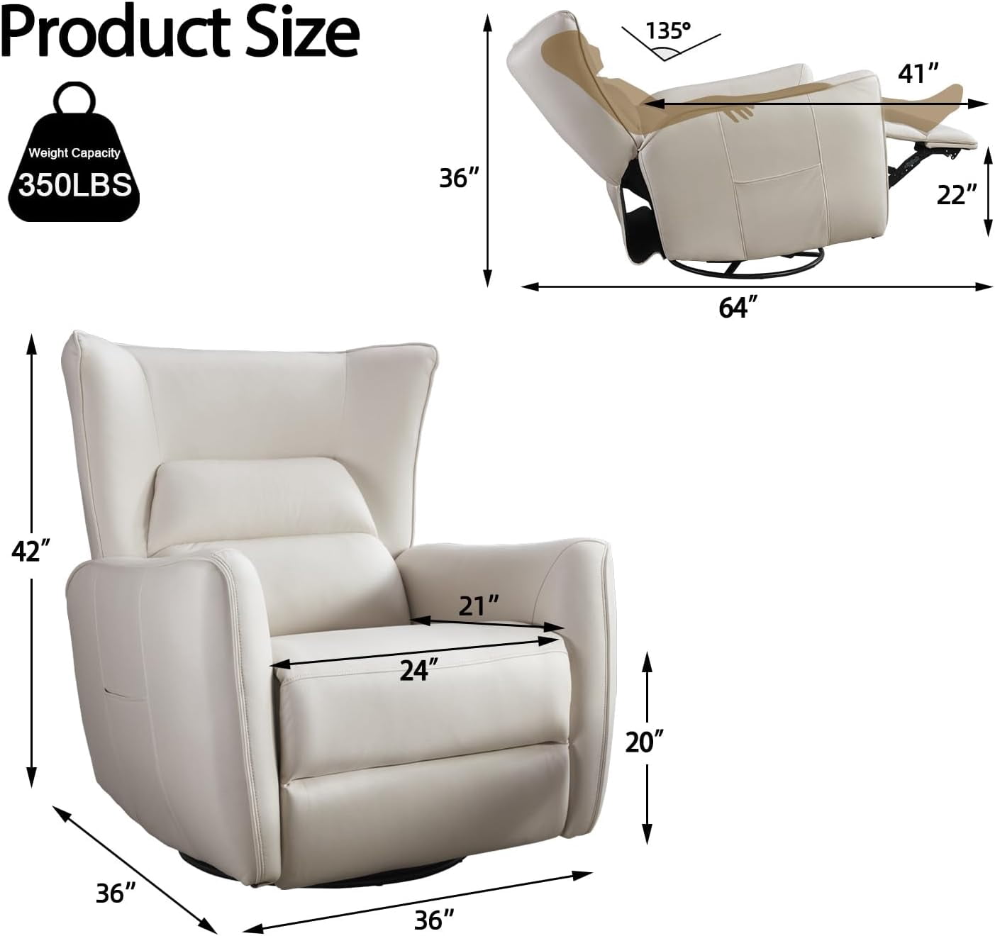 Electric Swivel Rocker Recliner with Enveloping Backrest, Waterproof ...