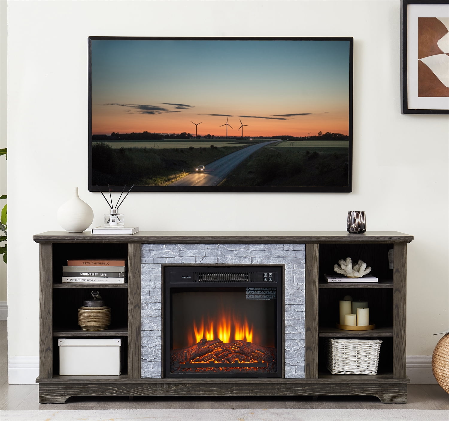 Electric TV Stand with 18" Fireplace Insert, Entertainment Center with ...