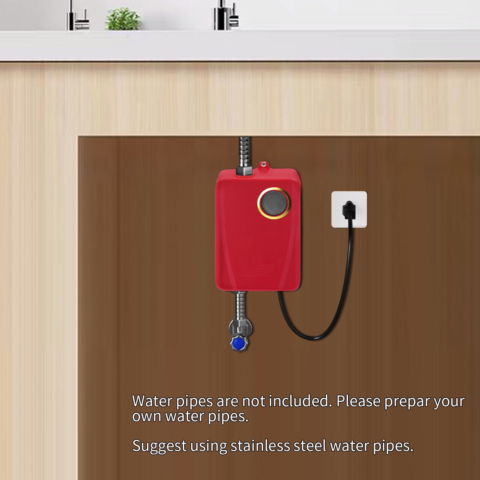 Electric Tankless Water Heater Portable Instant Hot Shower Kitchen ...