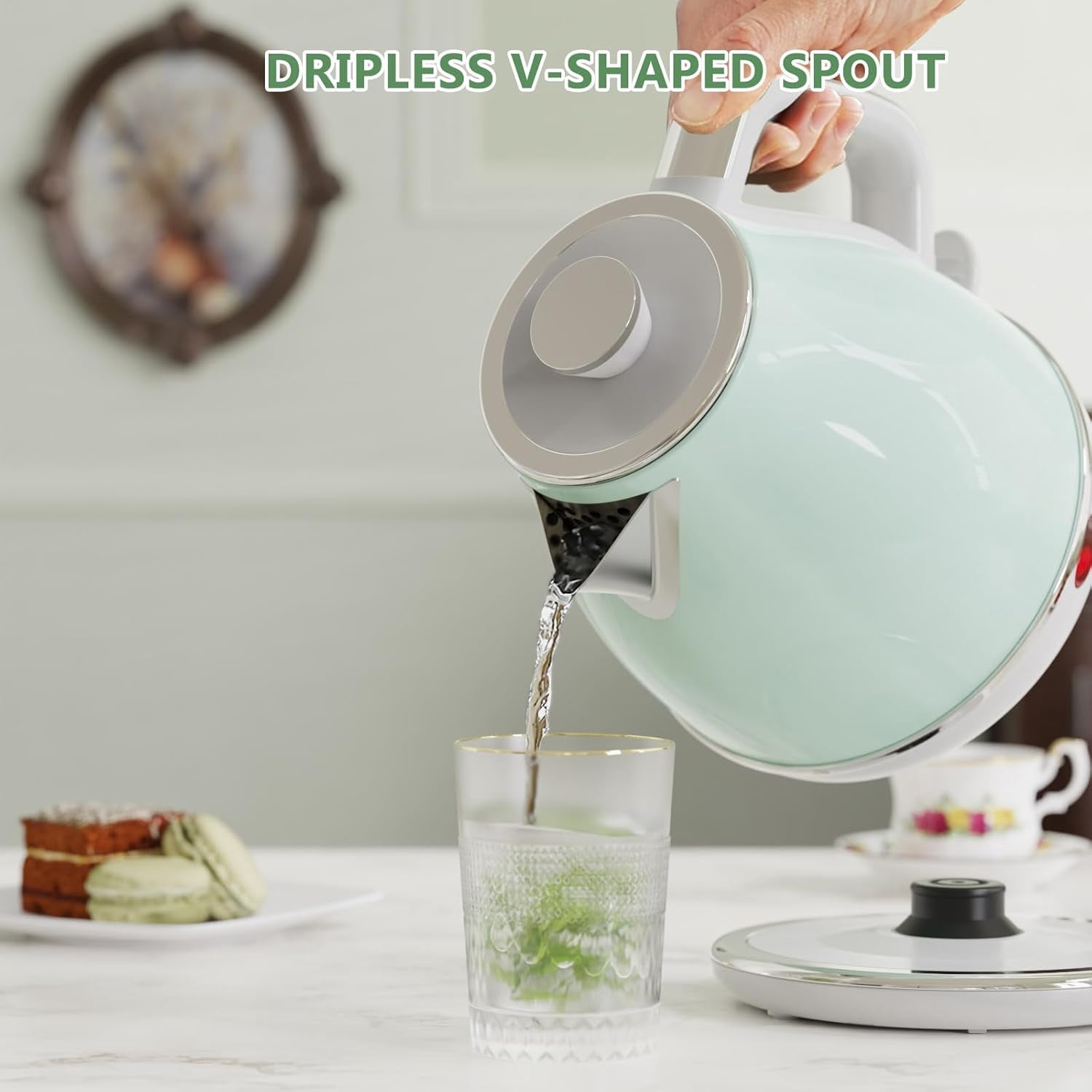 Electric Tea Kettle, 1500W /1.0L Hot Water Boiler Heater Pot, Retro ...