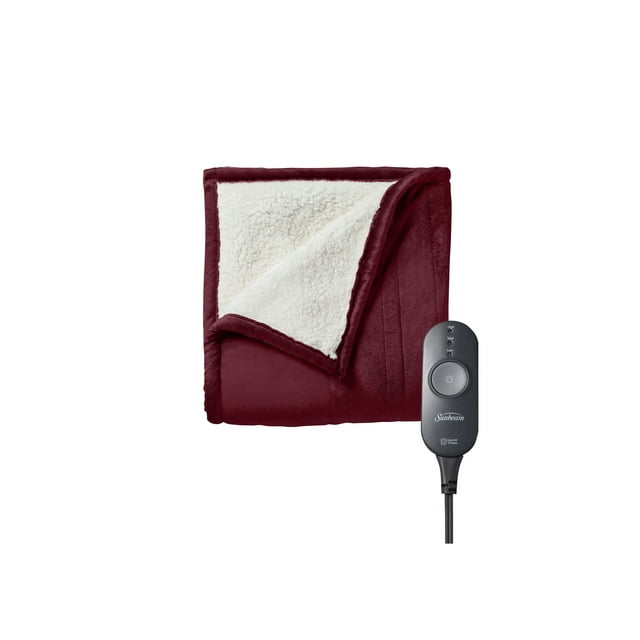 Sunbeam Reversible Sherpa/Royal Mink Heated Throw, 50” x 60” - Walmart.com