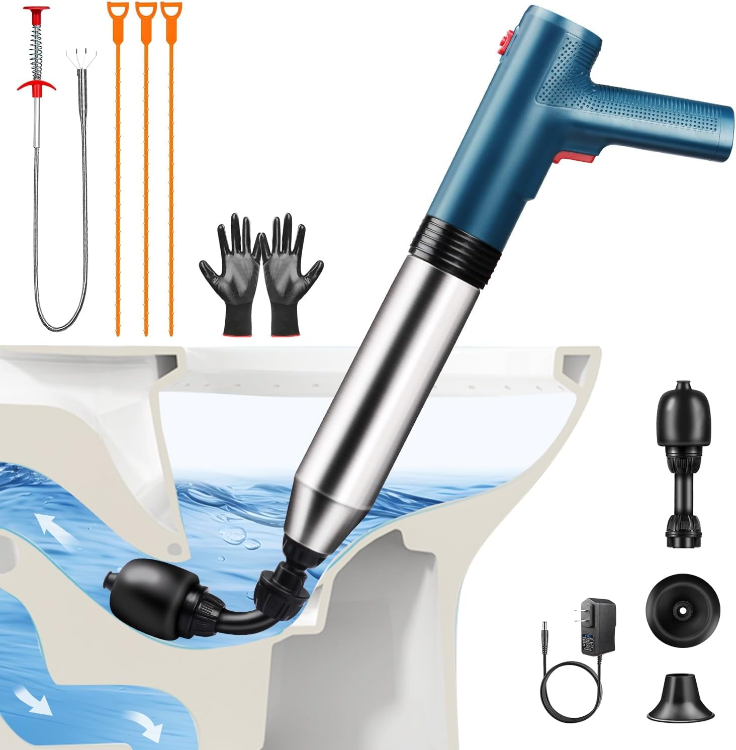 Electric Toilet Plunger Clog Remover: High Pressure Air Drain Blaster ...