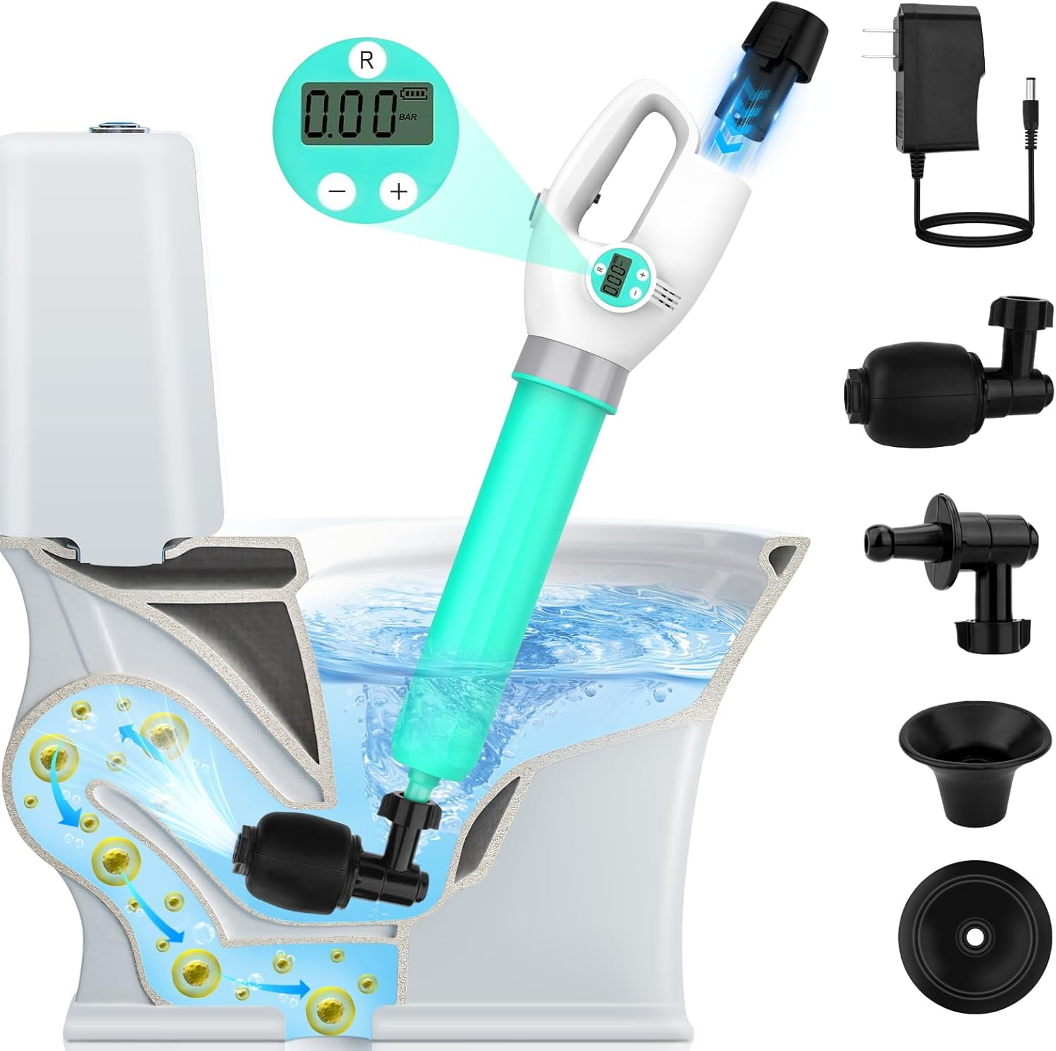 Electric Toilet Plunger, High Pressure Plungers for Bathroom Heavy Duty ...