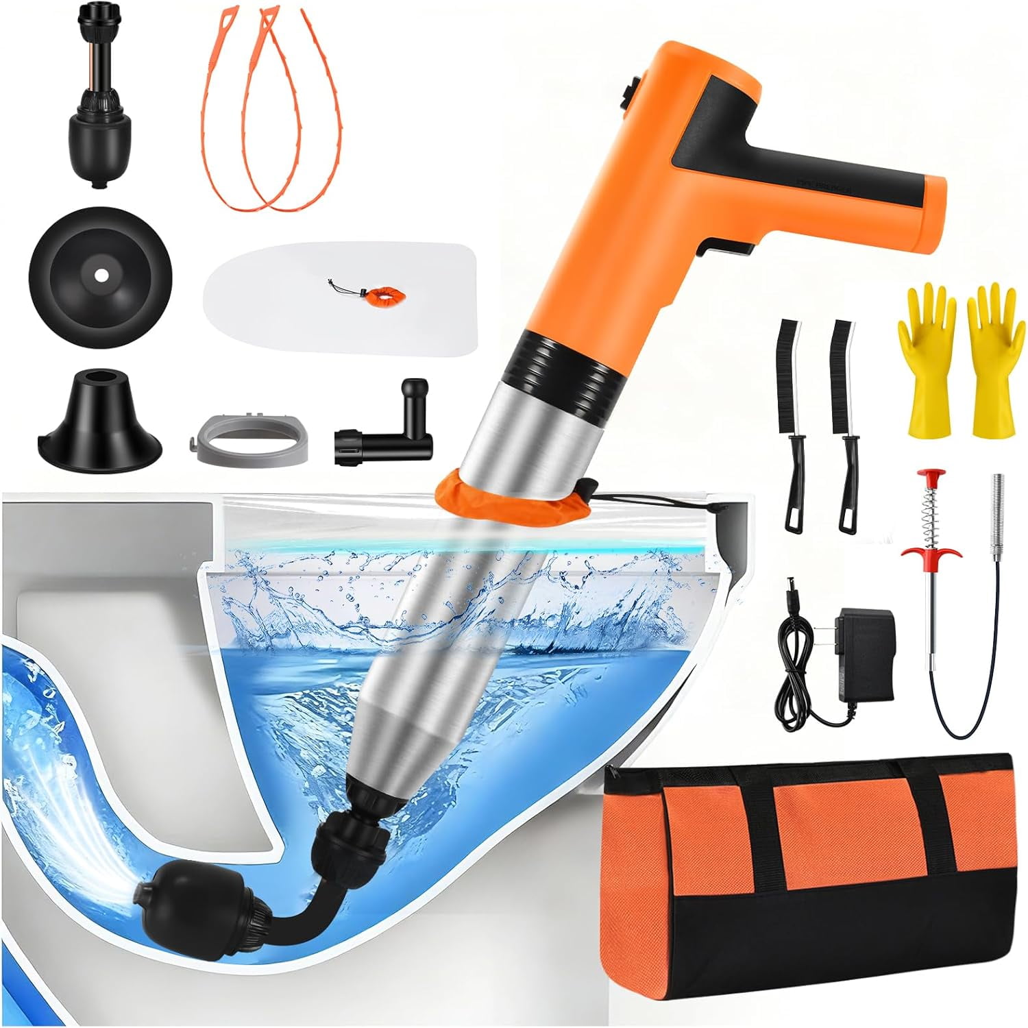 Electric Toilet Plunger, High Pressure Snake Drain Clog Remover, Splash ...