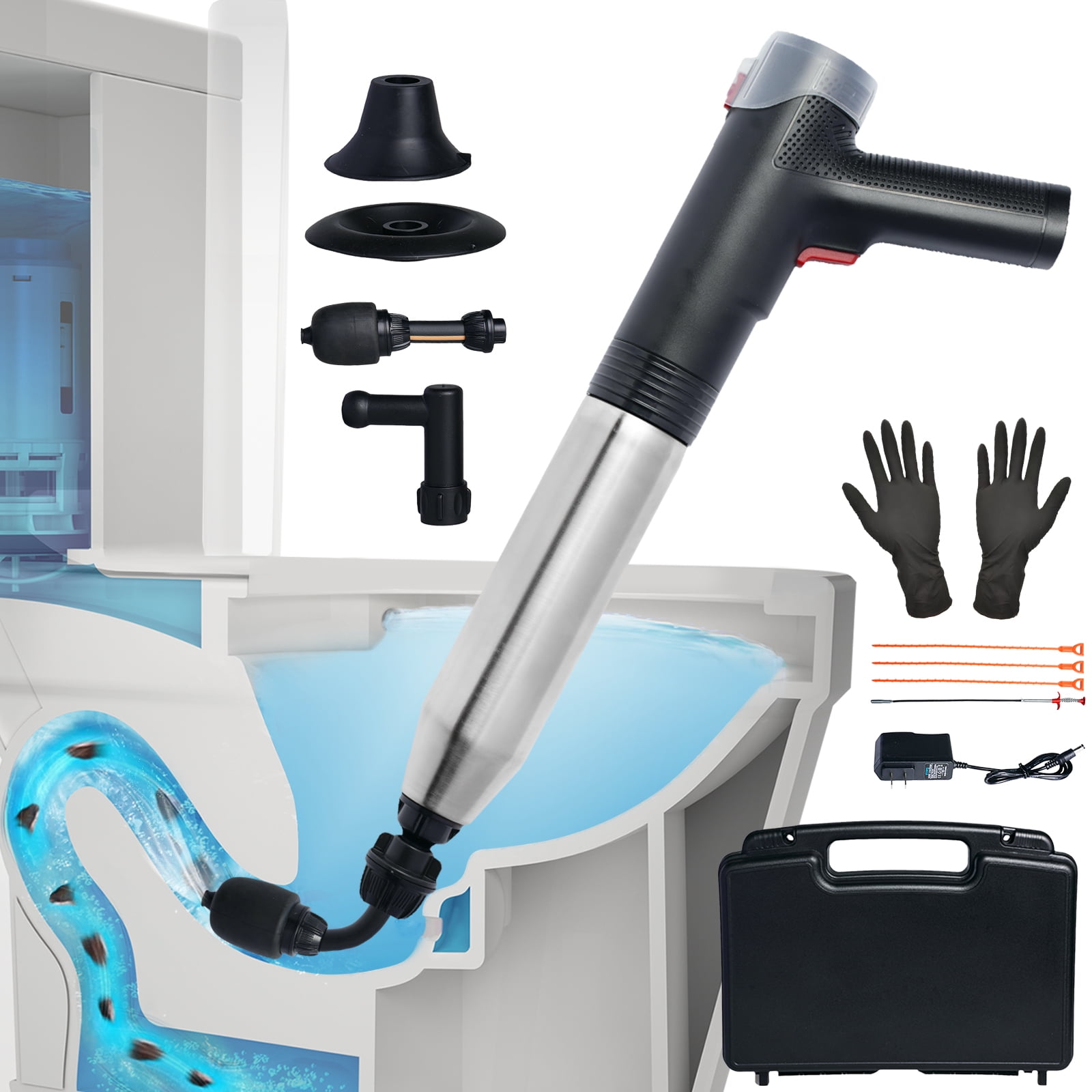 Electric Toilet Plunger Kit, Powerful High-Pressure Drain Plumb Plunger ...