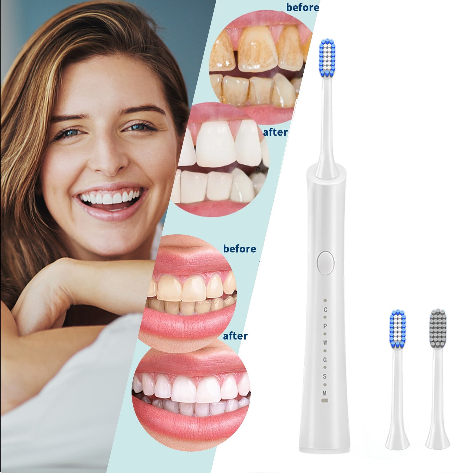 Electric Toothbrush | 3-Head Rechargeable Sonic Toothbrush USB Charging ...