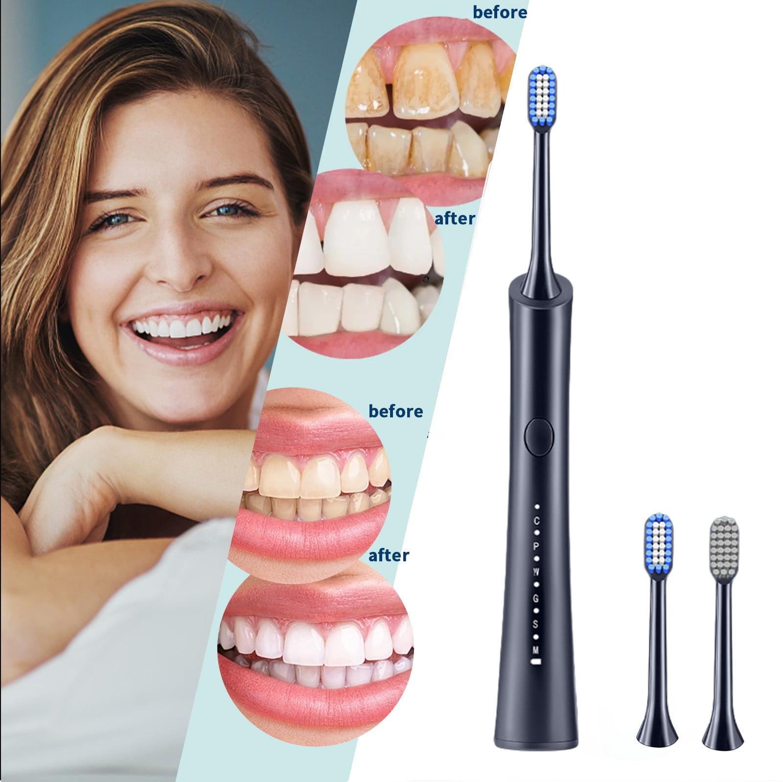 Electric Toothbrush, 3-head with Two Cleaning Brush Heads, Intelligent ...