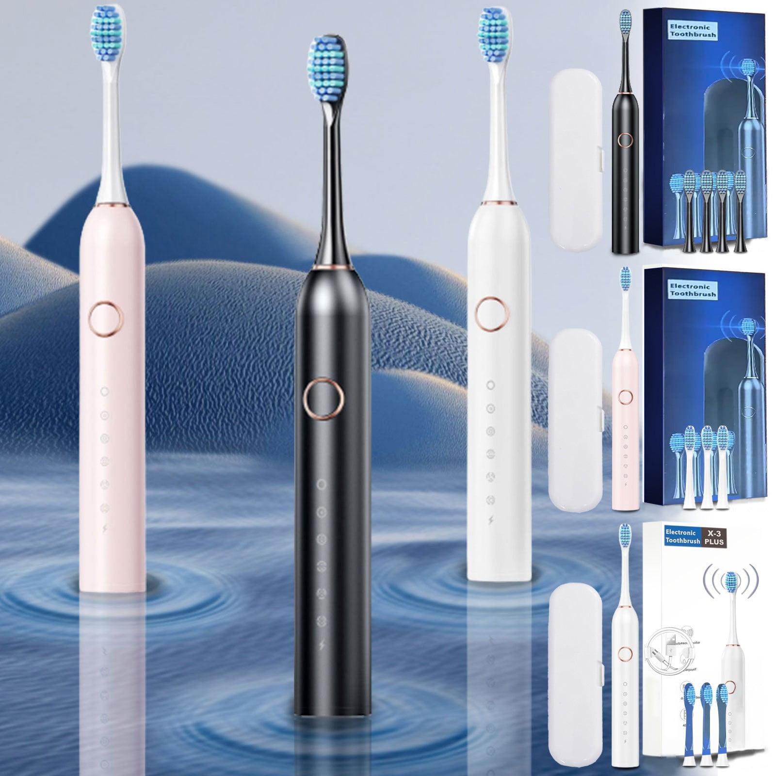 Electric Toothbrush With 4 Brush Heads 6 Cleaning Modes Waterproof IPX7 ...