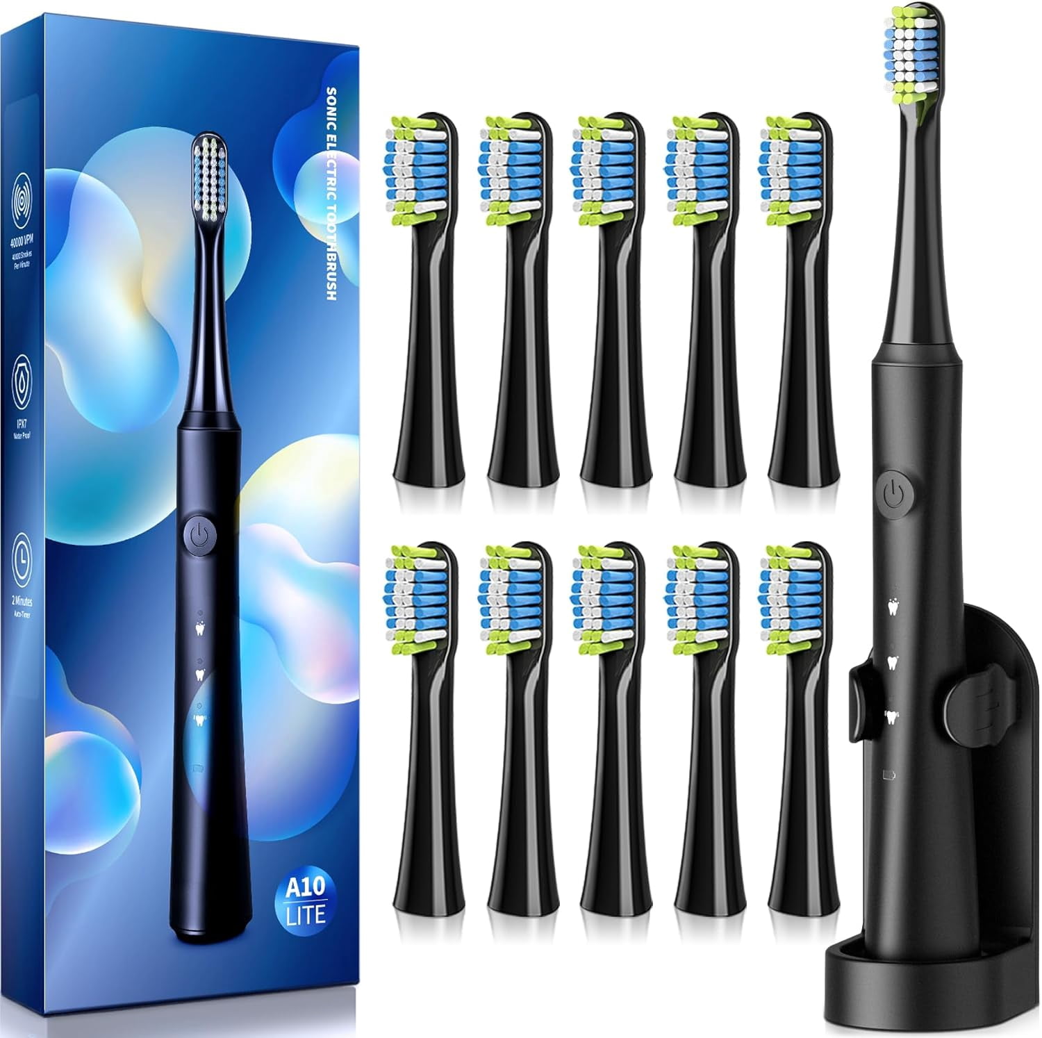 Electric Toothbrush for Adults with Holder and 10 Brush Heads ...