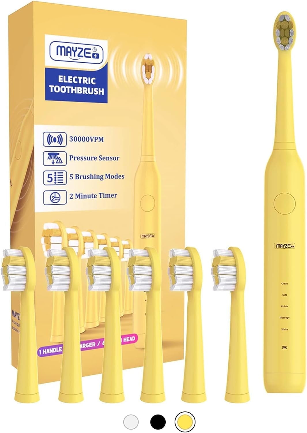 MAYZE electric Toothbrush For Adults With 6 Brush Heads, Sonic ...
