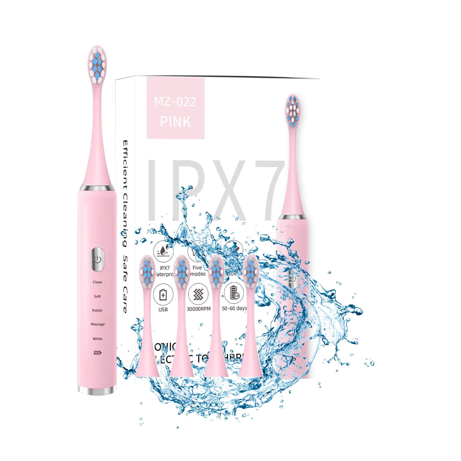 Electric Toothbrush Rechargeable 5 Heads 5 Modes 30 Sec Timer 60 Day ...