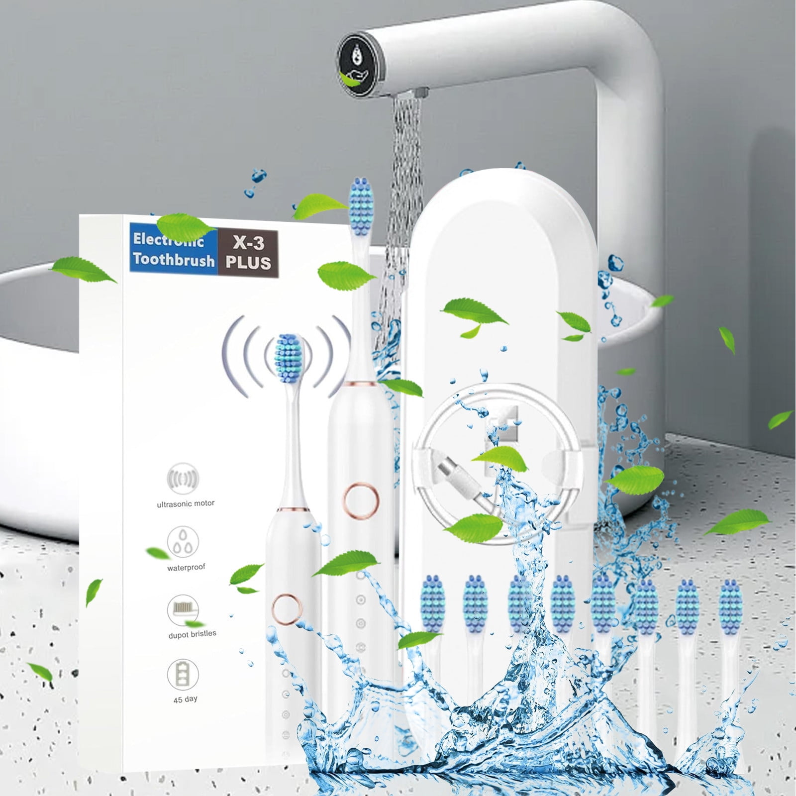 Electric Toothbrush,Smart Electric Toothbrush,10 Replaceable Heads,6 ...