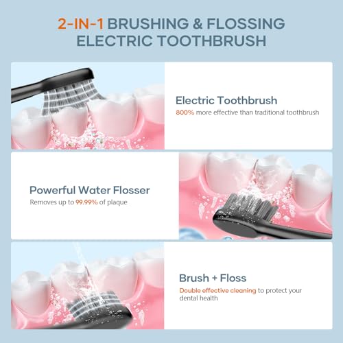 Electric Toothbrush with Water Flosser 2-in-1 Water Flosser Combo with ...