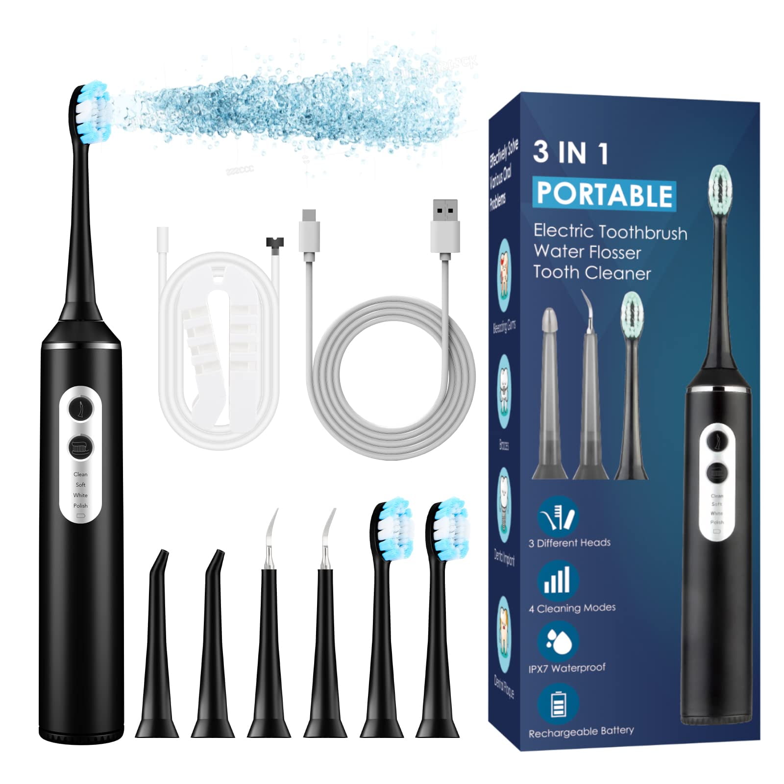 Electric Toothbrush with Water Flosser Combo, 3 in 1 Ultrasonic ...