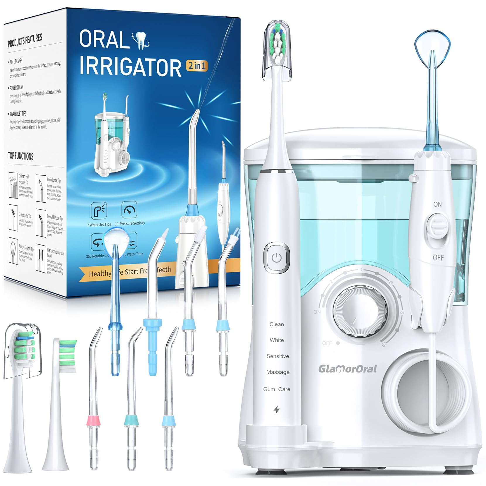 Electric Toothbrush and Water KEF16 Flosser,600ML Oral Irrigator Water Flosser with 7 Jet Tips ...