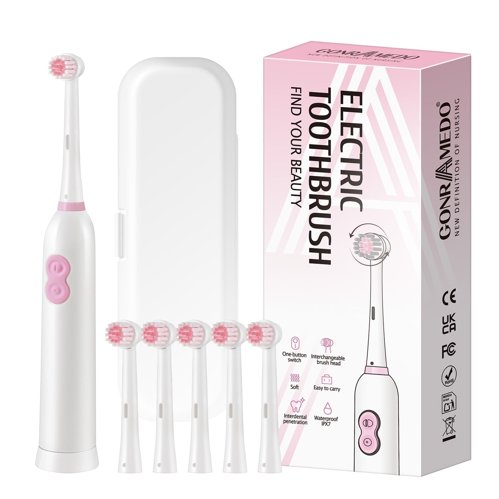 Gonramedo Rotating Round-Shaped Electric Toothbrush with Travel Case, 6 ...
