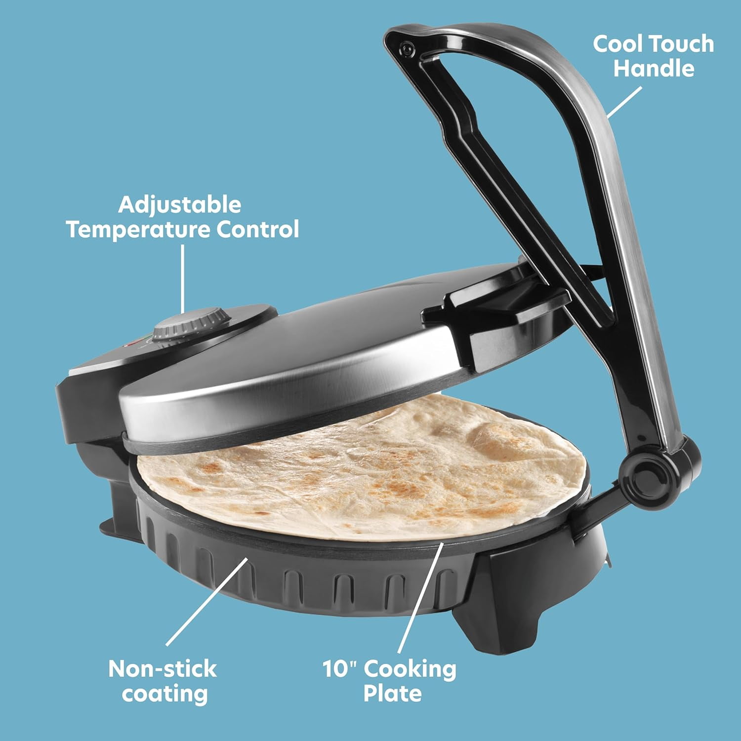Electric Tortilla Maker - 10" Roti, Flatbread, Non-Stick Cooking Plates ...